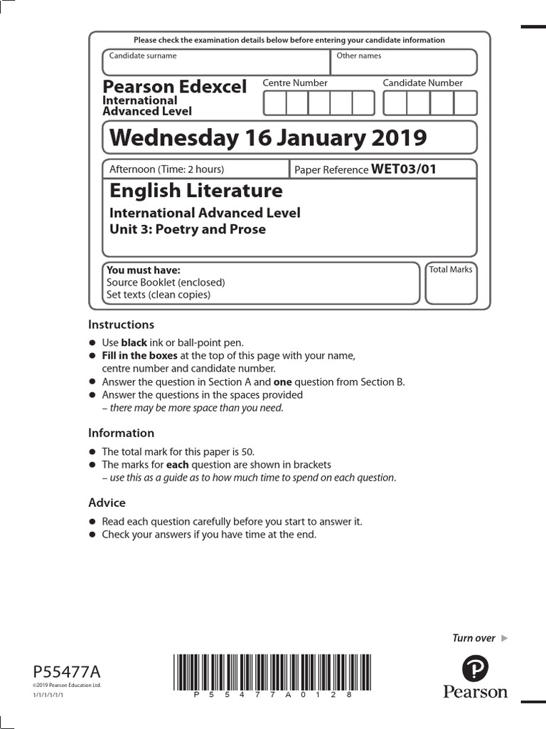 January 2019 (IAL) QP - Unit 3 Edexcel English Literature A-Level | PDF ...