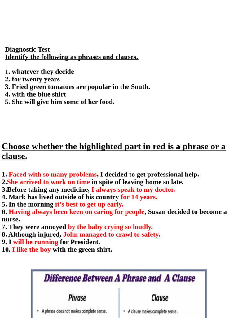 Grade 8 Phrase Clause Sentences PPT 1 | PDF