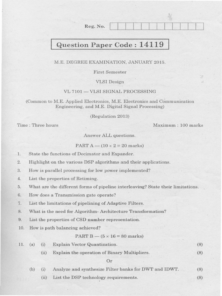 VLSI Signal Processing Exam Paper 2015 | PDF | Digital Signal ...