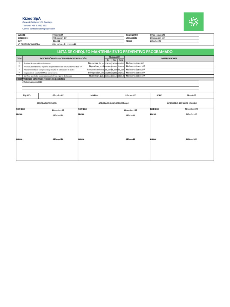 Reporte Mantenimiento Preventivo ##Cliente## | PDF