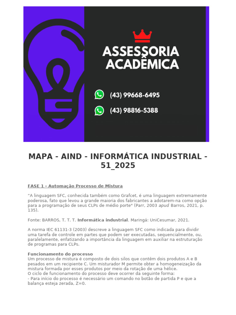 Automação de Processos: Mistura e Envasamento | PDF | Controlador ...