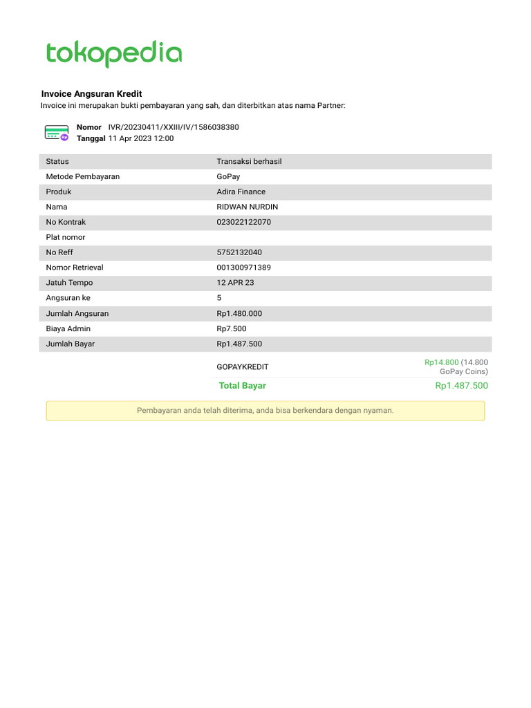 Angsuran Ke 5 Adira | PDF