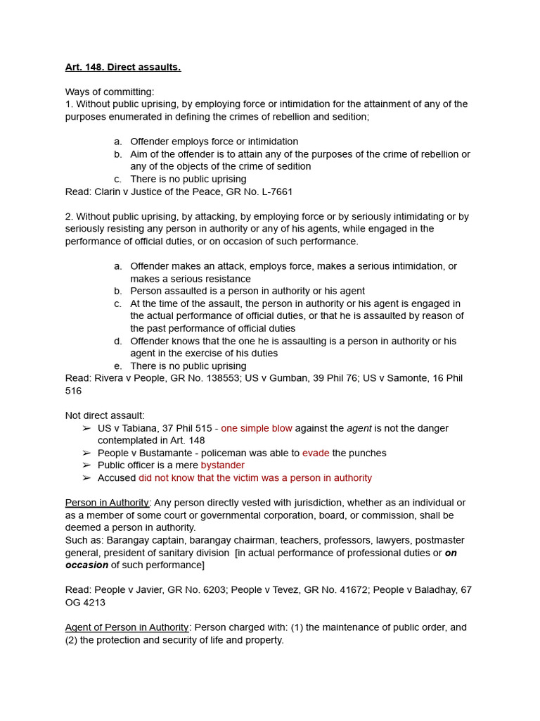 Direct and Indirect Assault Laws Explained | PDF | Assault | Crimes