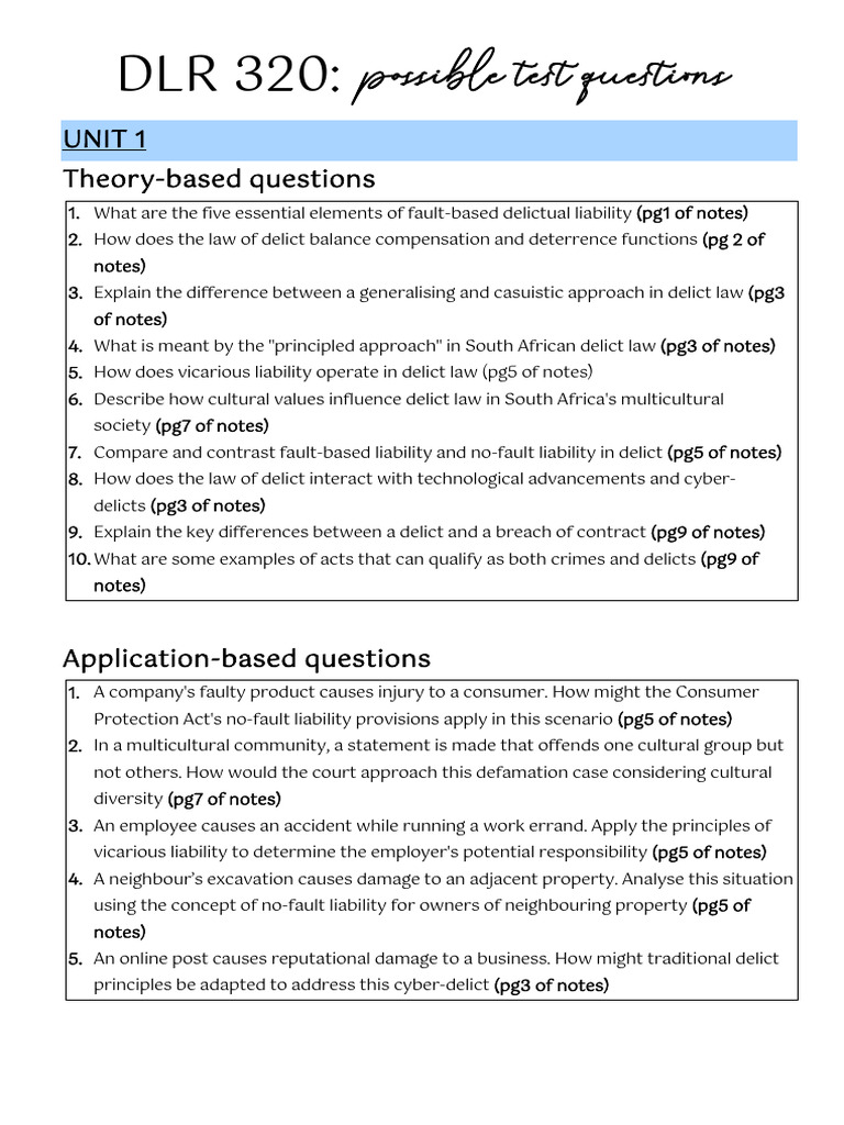 DLR Unit 1-6 Practice Questions | PDF | Causation (Law) | Negligence