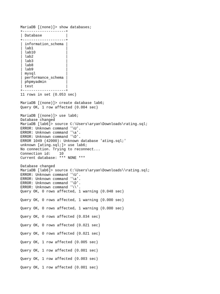 SQL Lab-6 | PDF | Databases | Sql SQL Lab-6 | PDF | Databases | Sql