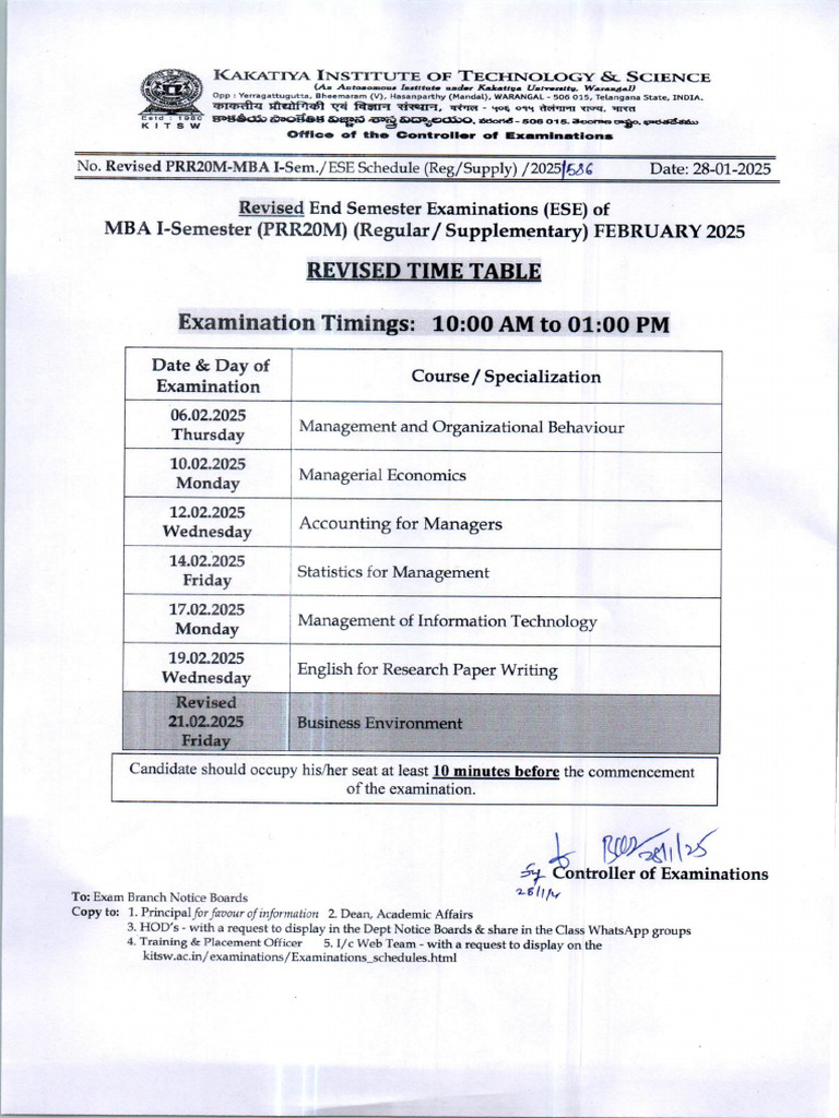 Revised ESE Schedule (MBA I Sem) Reg-Supply Feb, 2025 | PDF ...