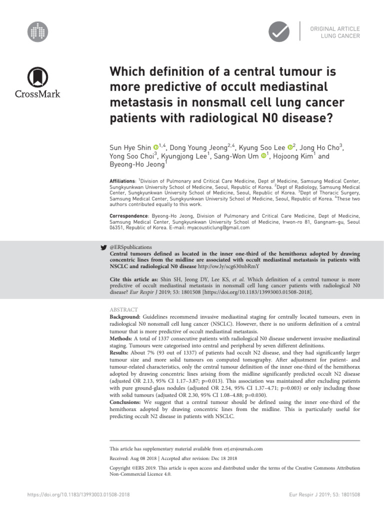 Which Definition of A Central Tumour Is More Predictive of Occult ...