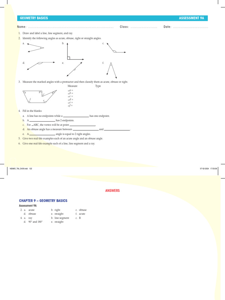 Geometry Basics Assessment Guide | PDF | Angle | Geometry