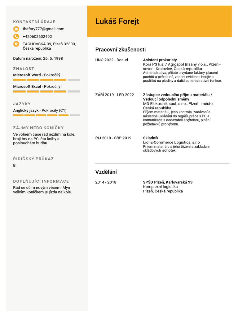 Lukáš Forejt CZ CV | PDF