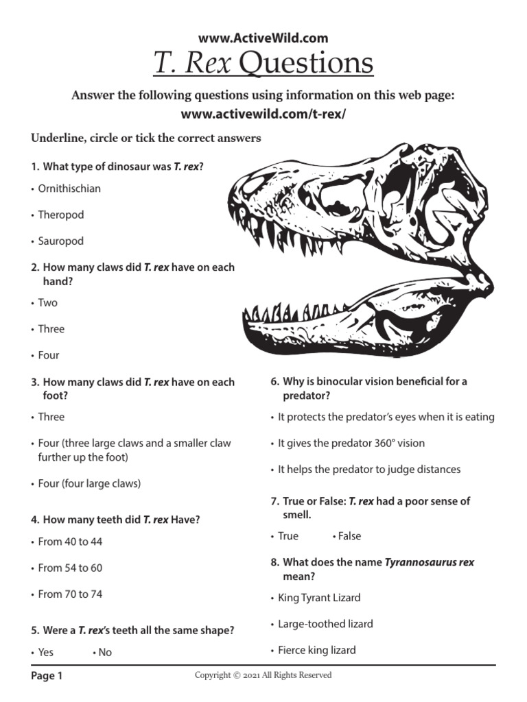T Rex Worksheet Active Wild | PDF | Tyrannosaurus | Paleontology