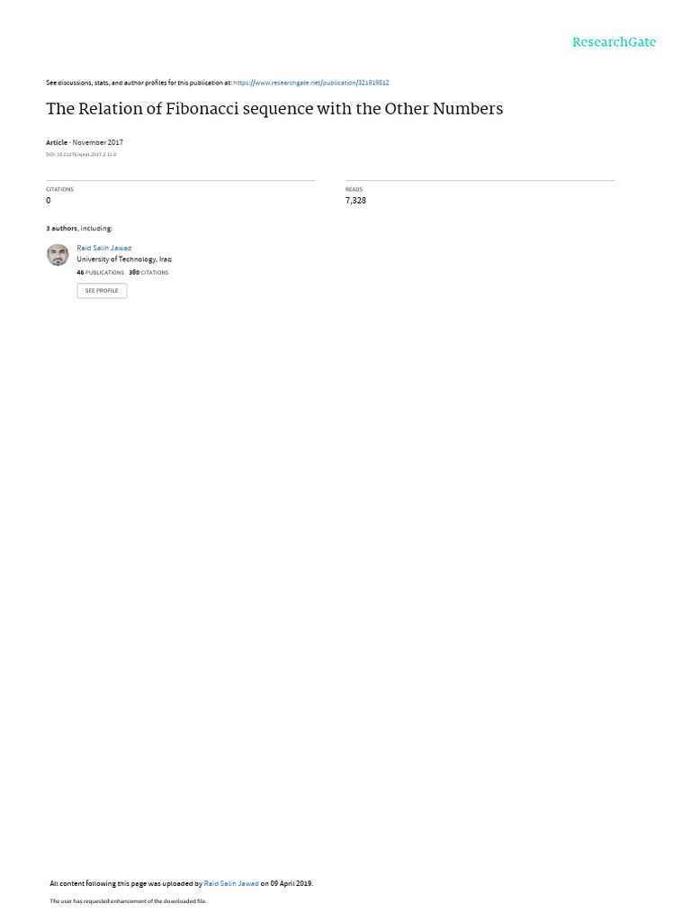 2 The Relation Between Fibonacci Sequenceandthe Other Number Pdf