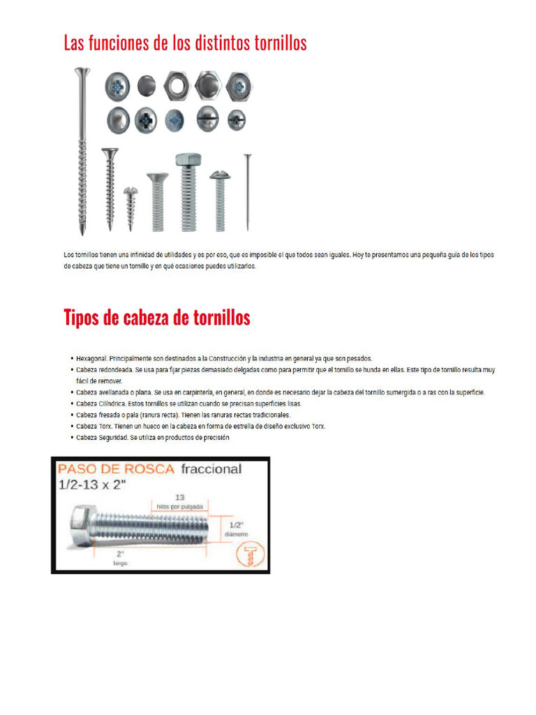Qué Tipos de Cabeza de Tornillos Existen | PDF | Tornillo