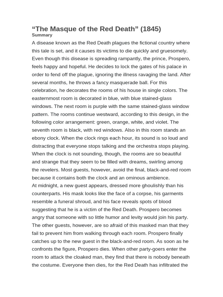 "The Masque of the Red Death Summary" | PDF