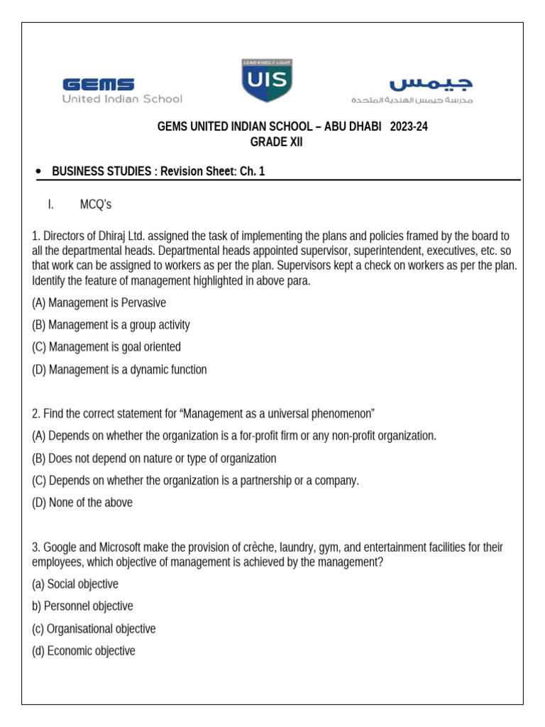 Business Studies Revision for Grade XII | PDF | Employment | Reason