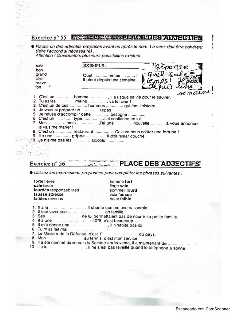 Place Des Adjectifs | PDF