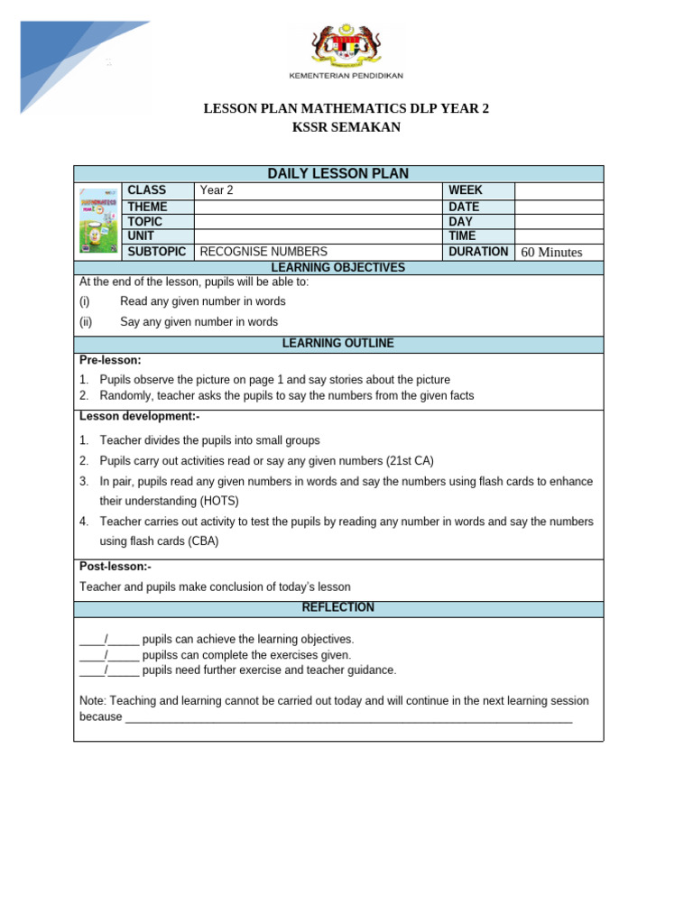 RPH MT DLP THN 2 V3 (Unit 1) | PDF | Lesson Plan | Teachers