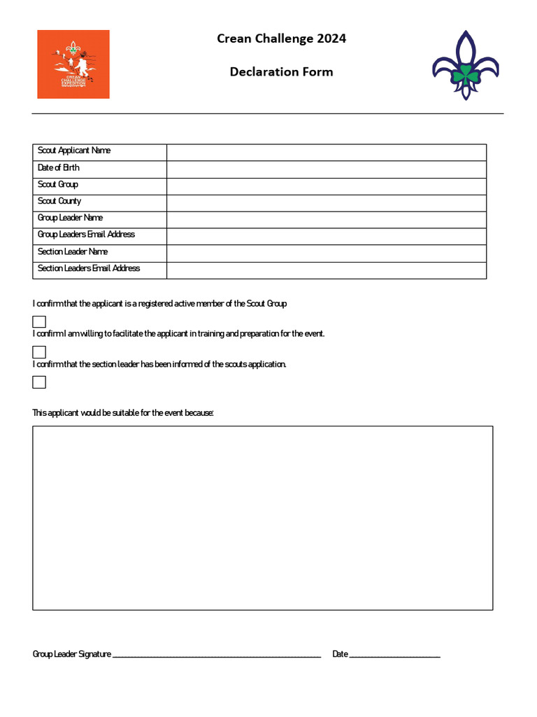 Crean Challenge Group Leader Declaration | PDF