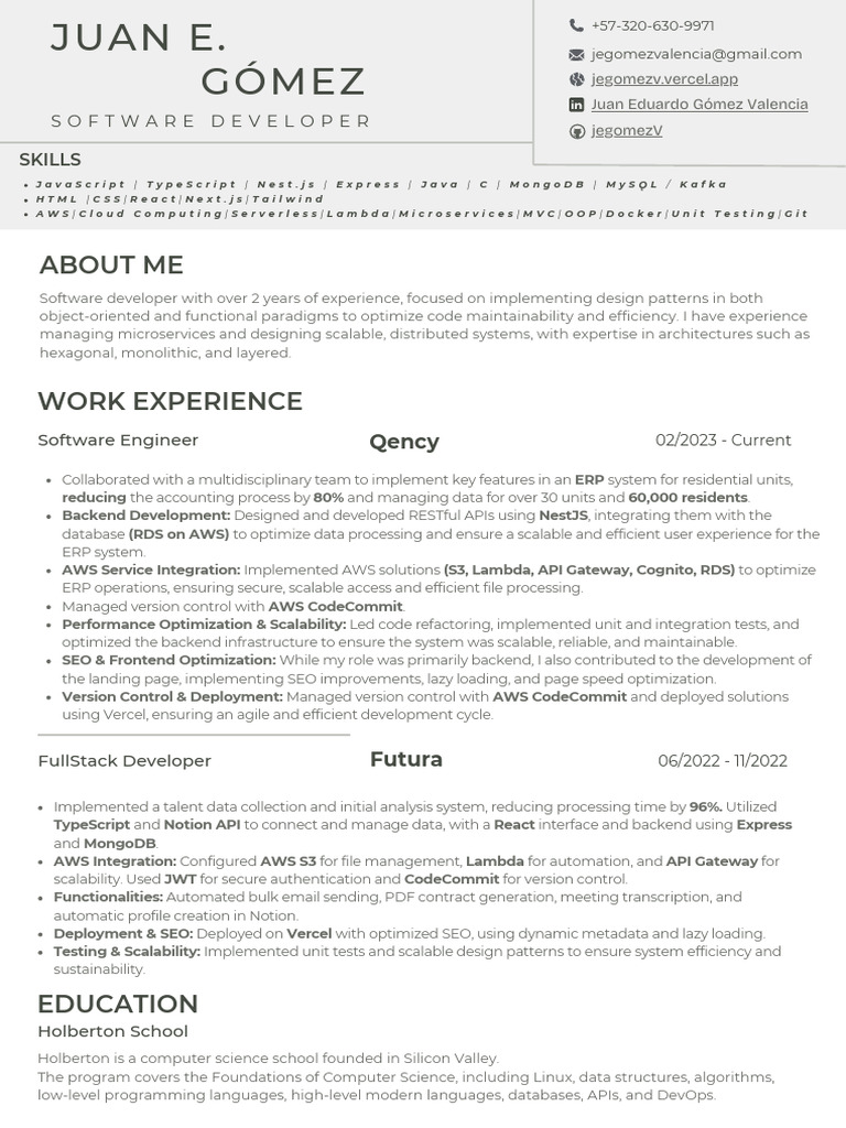 Juan Gomez Cv | PDF | Amazon Web Services | Software Development
