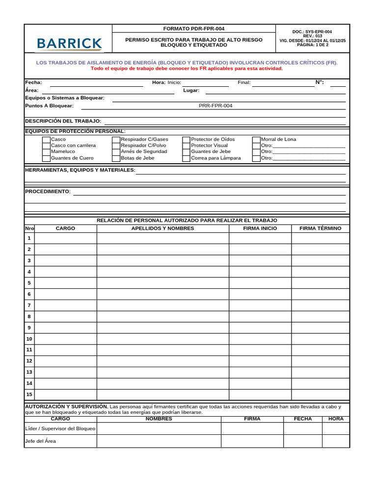 PRR-FPR-004 - Formato PETAR Bloqueo y Etiquetado - 2024 | PDF