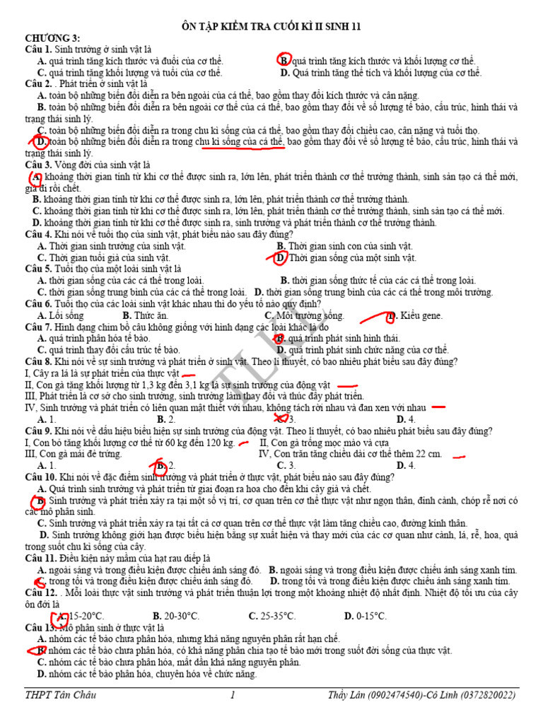 ÔN TẬP KTCK II SINH 11 | PDF