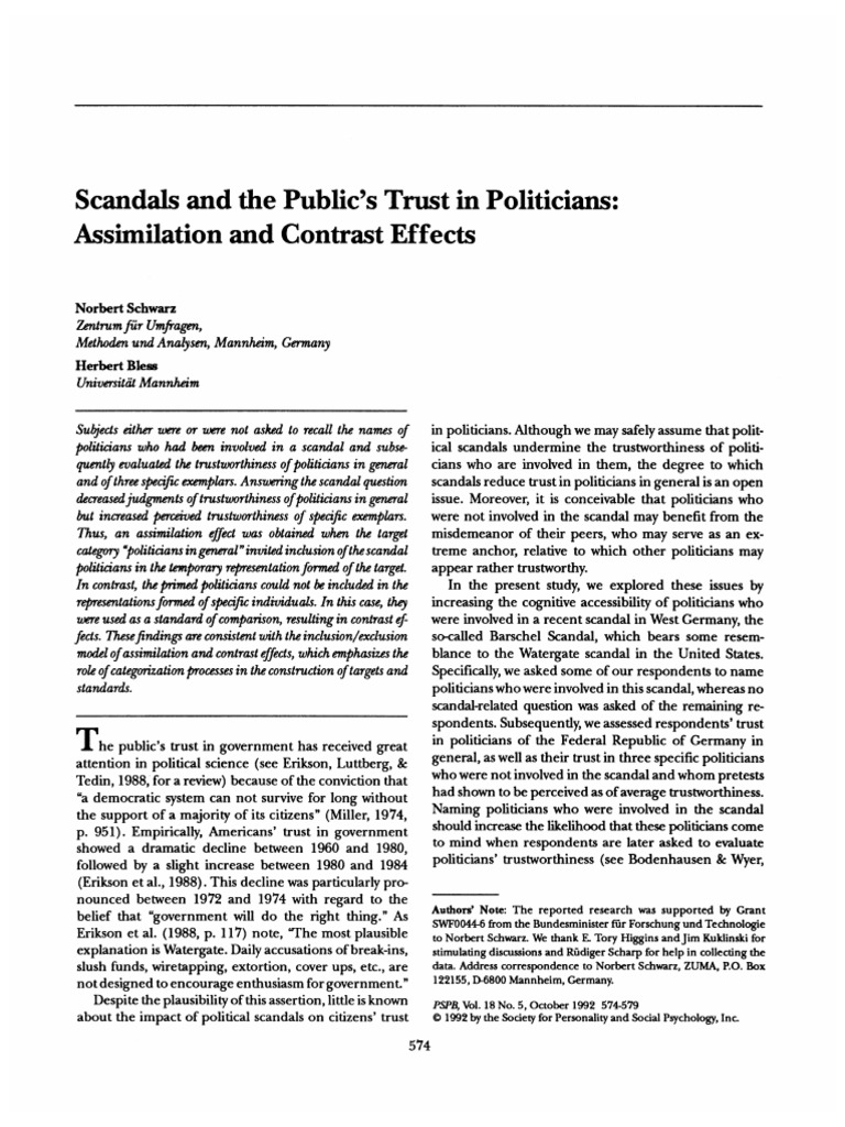 Scandals and The Public's Trust in Politicians - Assimilation and ...