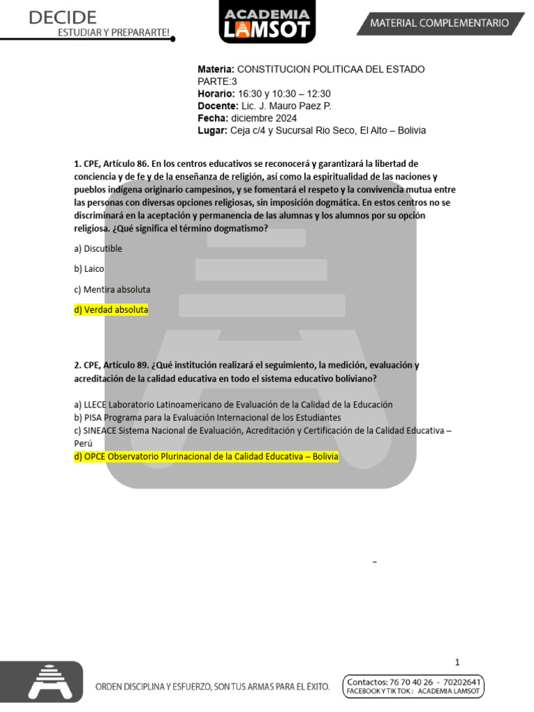 Constitucion Politica Del Estado Parte 3 Lamsot | PDF | Debido al ...