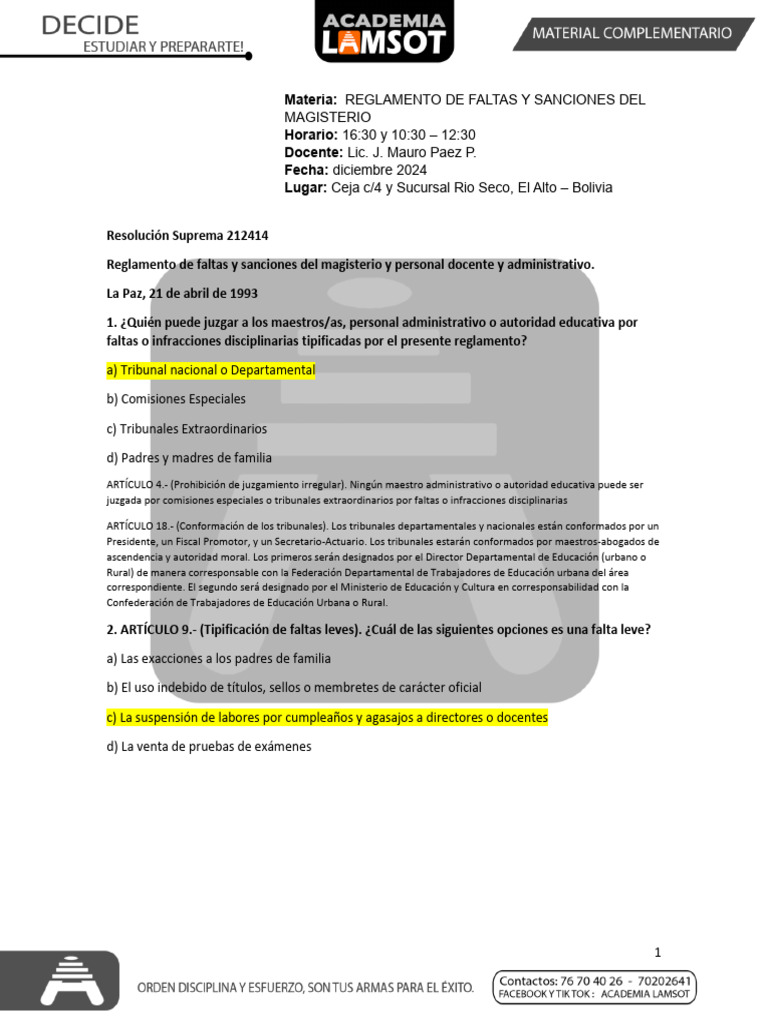 Reglamento de Faltas y Sanciones Del Magisterio Lamsot | PDF | Justicia ...