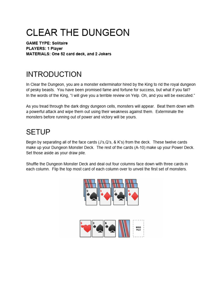 Clear the Dungeon Card Game Rules | PDF | Playing Cards | Gambling