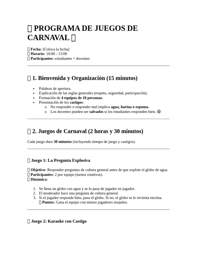 Juegos de Carnaval | PDF