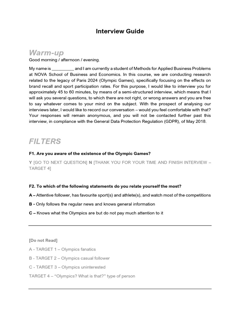 TS1 Interview Guide Group3 | PDF | Brand | Sports