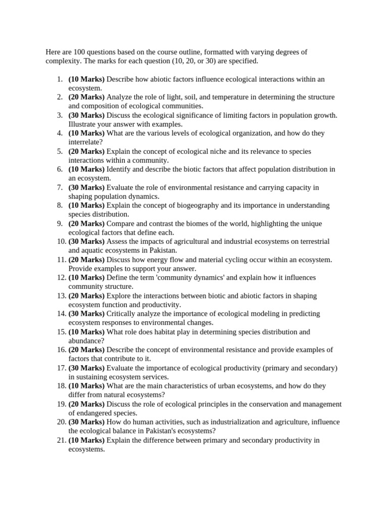 Here Are 100 Questions Based On The Course Outline - Docx Without ...