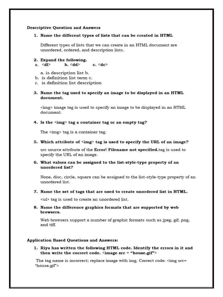 Chapter 5 Lists and Images in HTML5 Question Answers | PDF | Html Element | Html