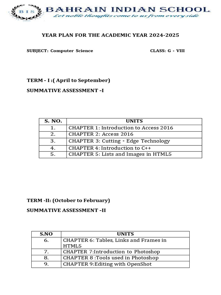 Computer Science Year Plan 2024-2025 | PDF | Adobe Photoshop | Databases