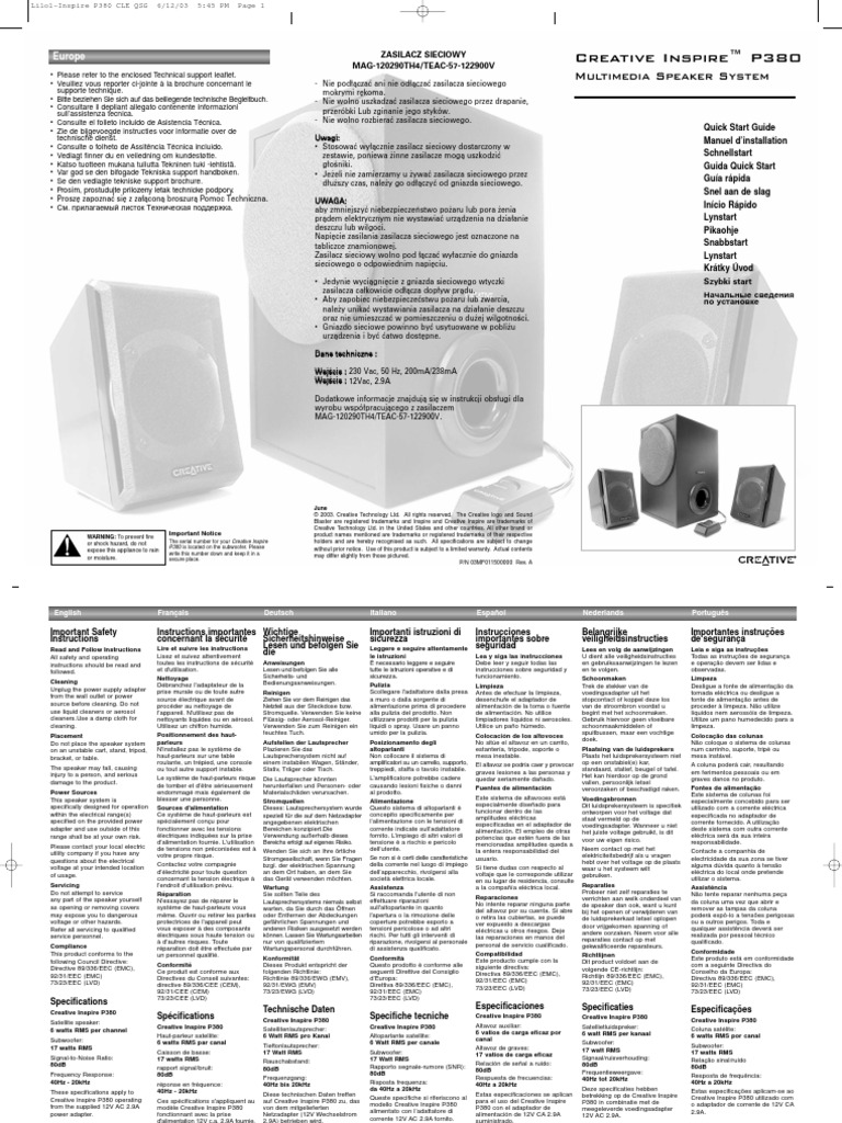 Creative Inspire P380 Quick Start | PDF