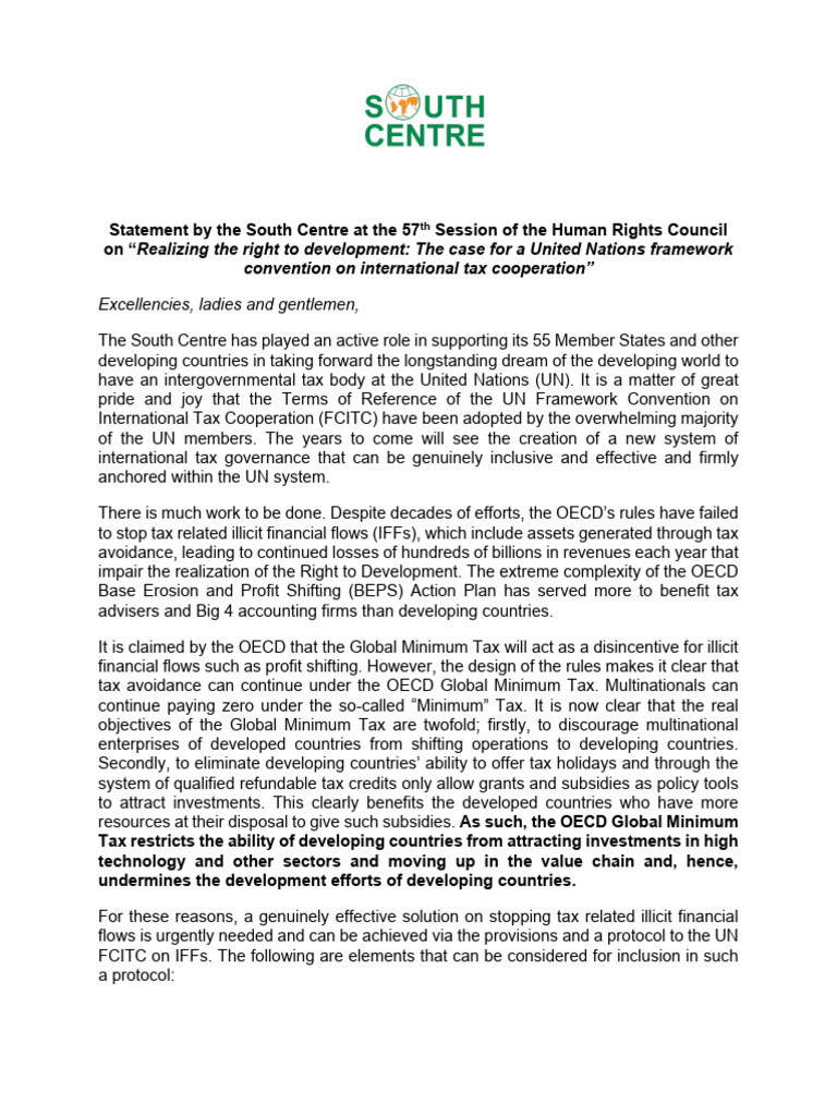 UN Framework for International Tax Cooperation | PDF | Taxes | Economies
