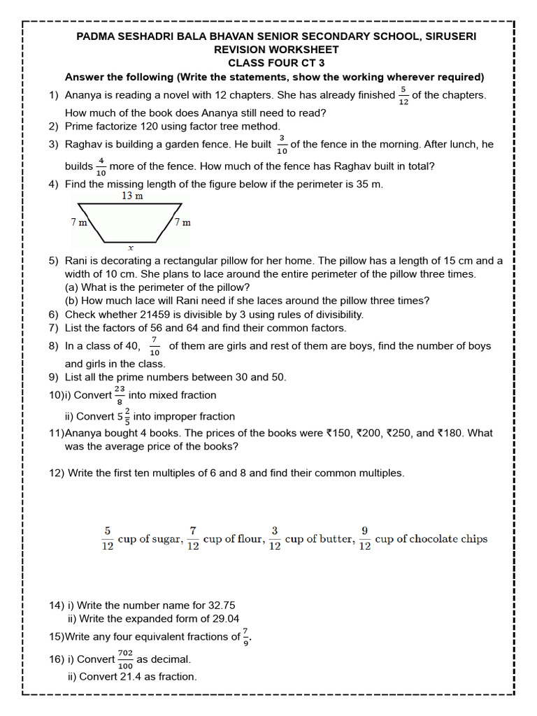 Class 4 Math Revision Worksheet | PDF | Circle | Mathematics