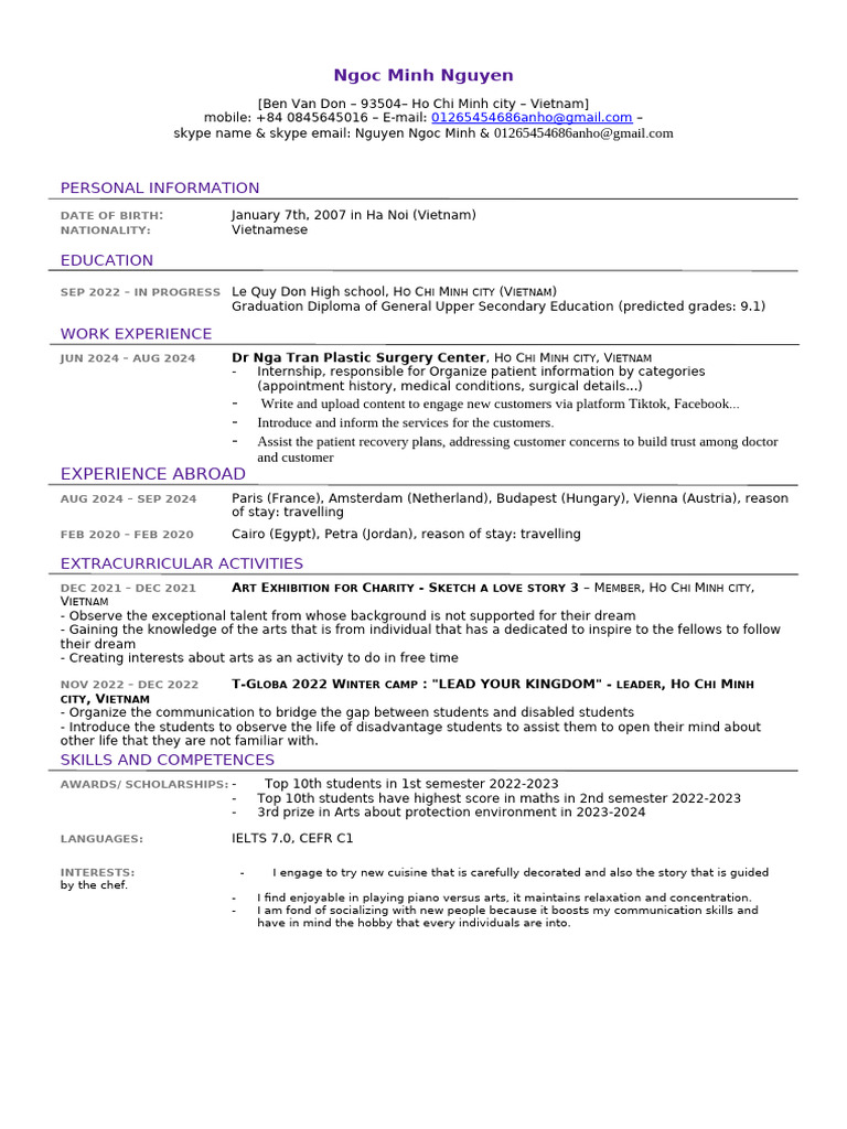 Resume Template for Vietnamese Students | PDF | Vietnam