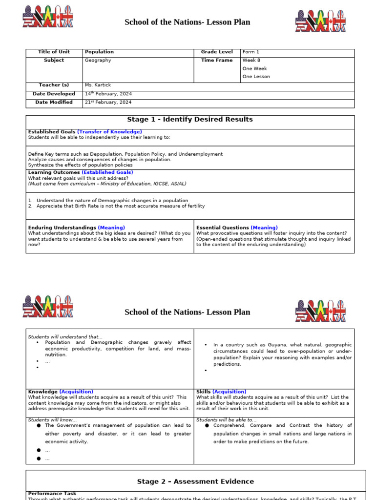 Geography Lesson Plan: Population Dynamics | PDF | Educational ...
