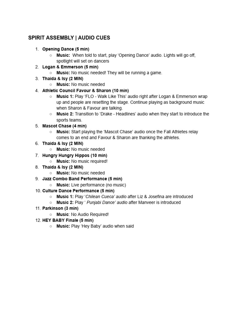 Spirit Assembly Audio Cues Guide | PDF