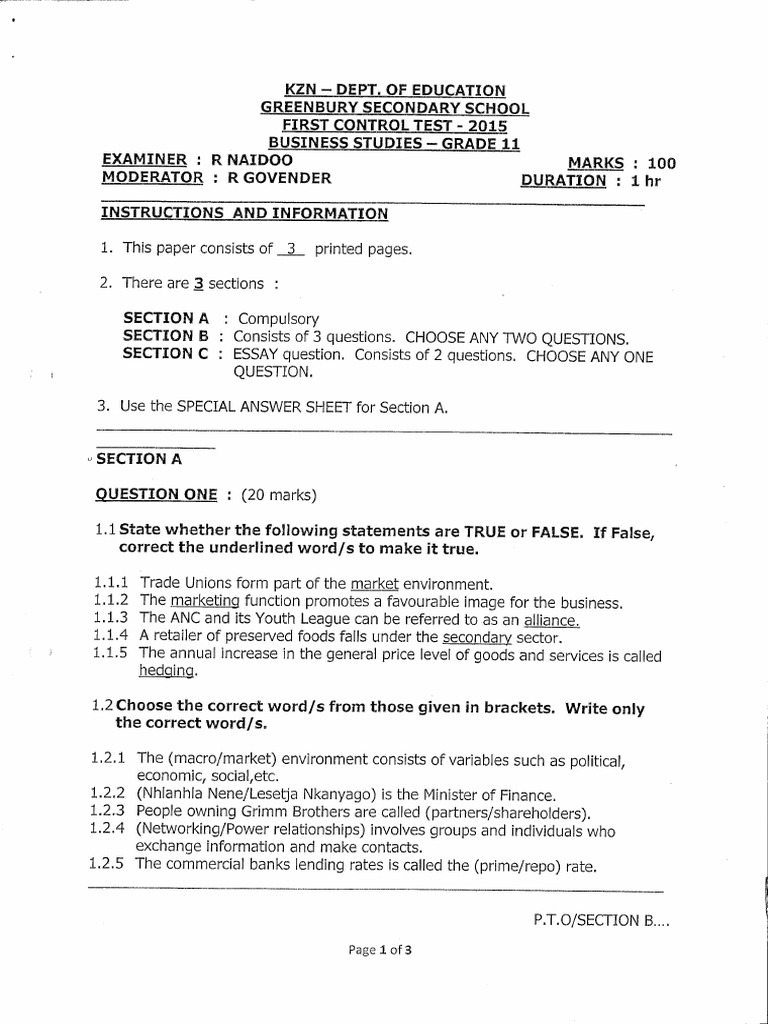 2015 March Bus. ST QP Memo | PDF