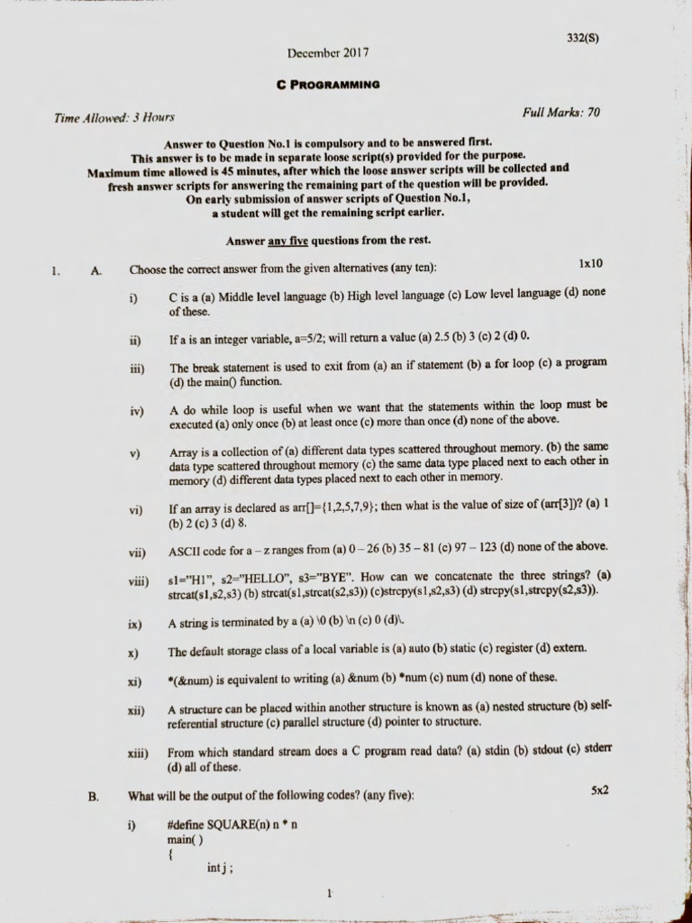 pyq_c(2017) | PDF | Programming Paradigms | Computing