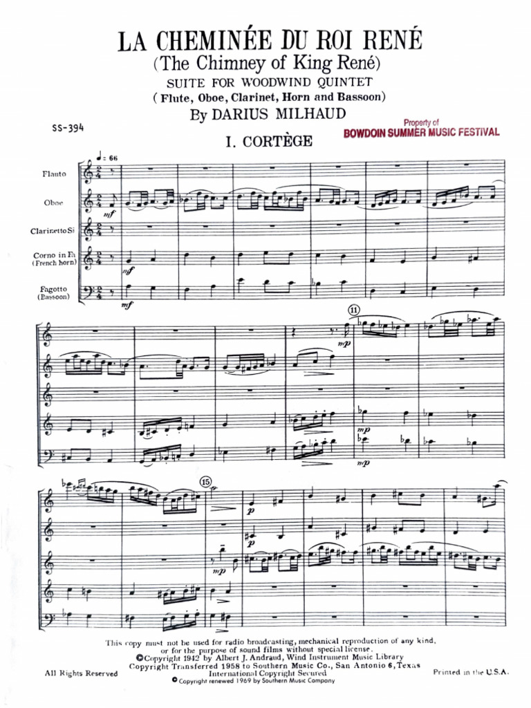 Milhaud — Roi Rene Score | PDF