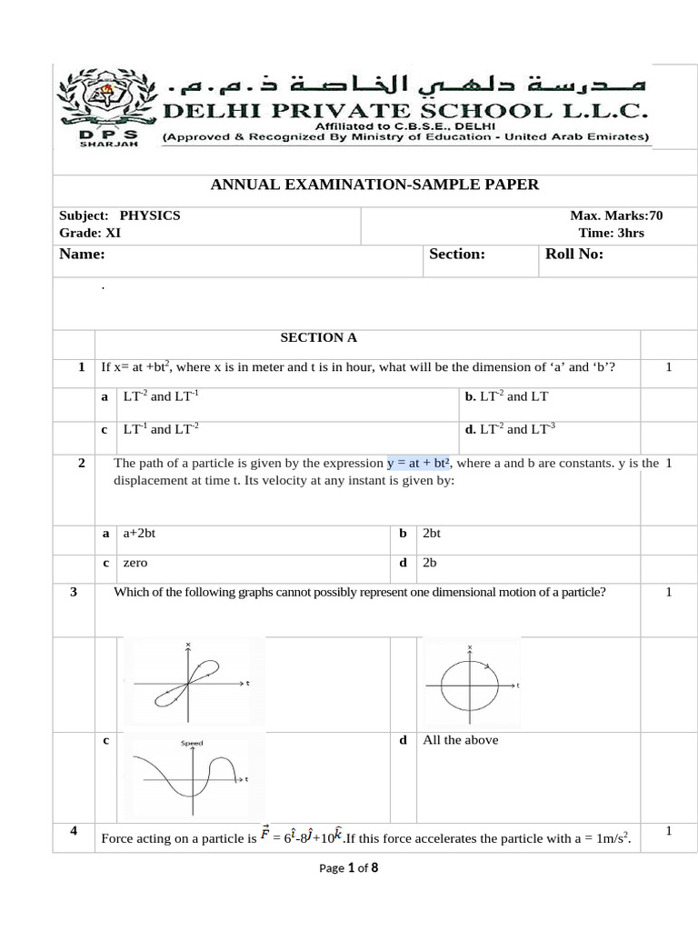Sample Paper Qp | PDF | Force | Momentum