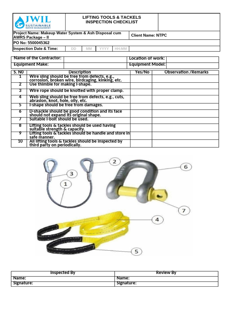 Lifting Tools And Tackles Inspection Checklist Pdf