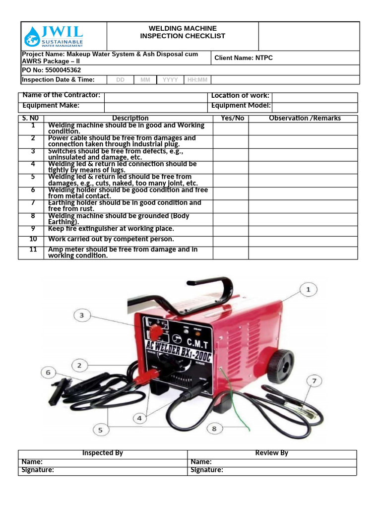 Welding Machine Inspection Checklist | PDF