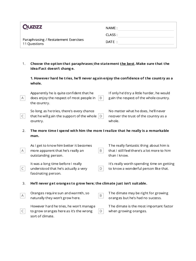 Paraphrasing _ Restatement Exercises | PDF