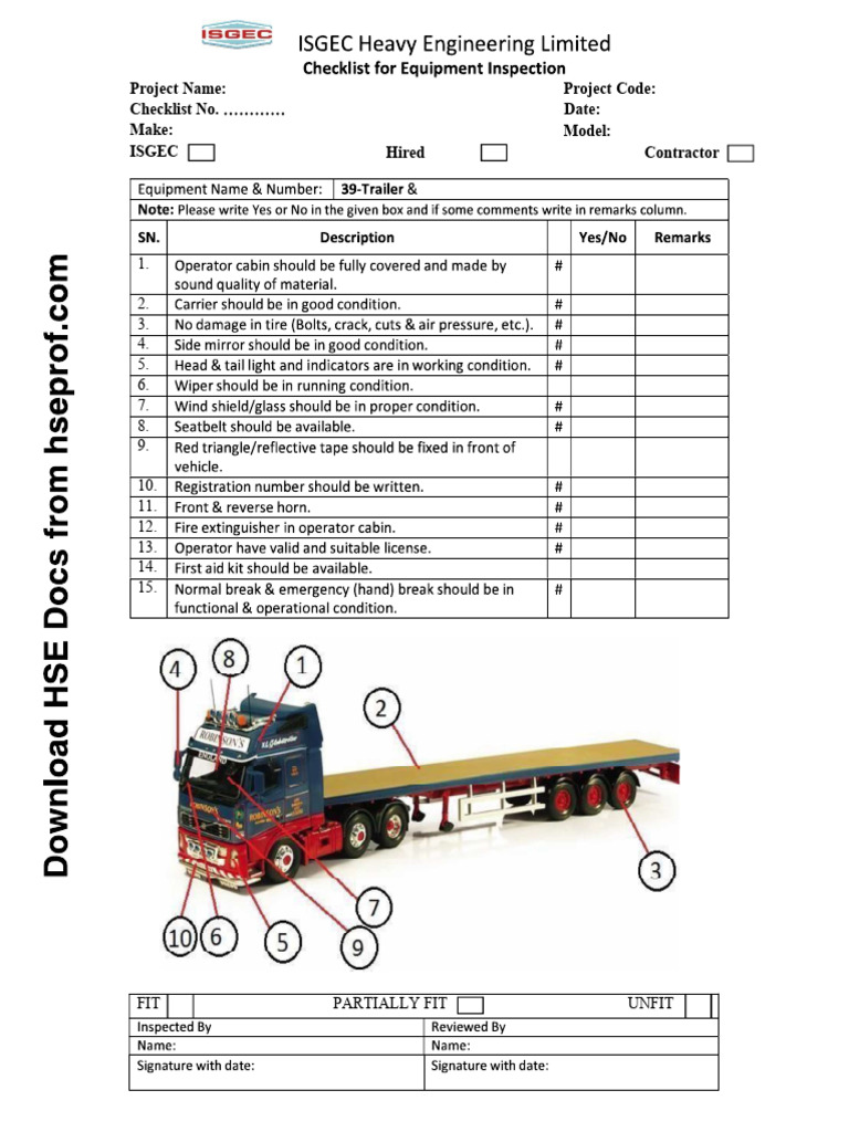 Inspection Checklist of Trailor | PDF