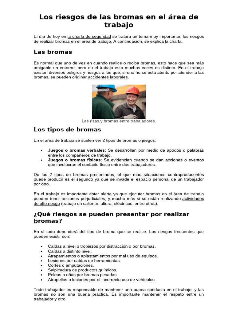 Riesgos de Bromas en el Trabajo | PDF
