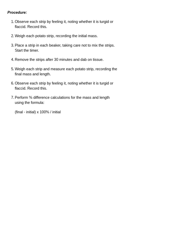 Potato Osmosis Lab Guide | PDF