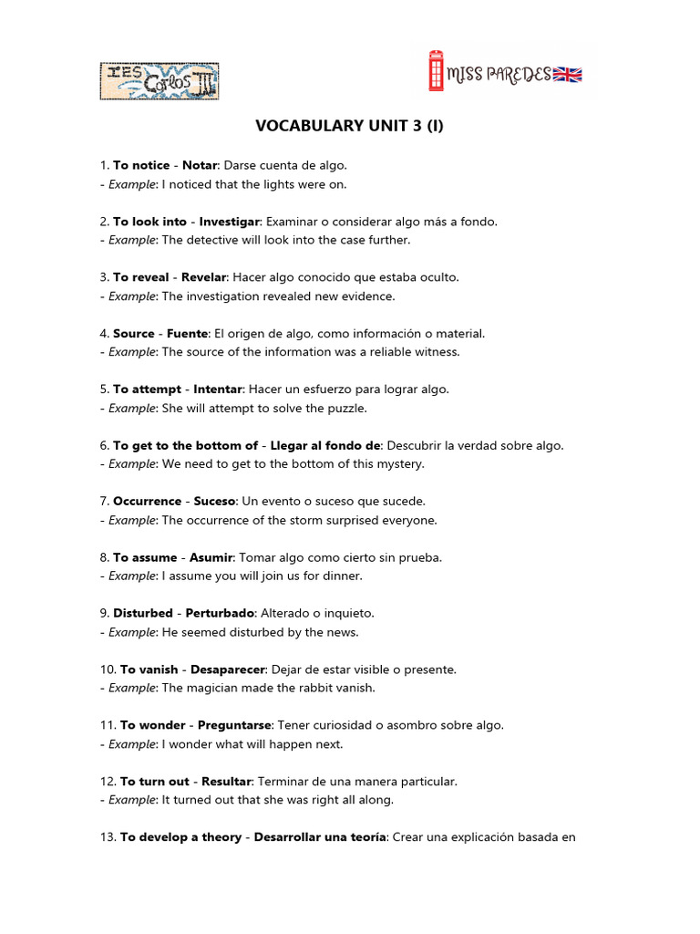 Vocabulary Unit 3 (I) | PDF